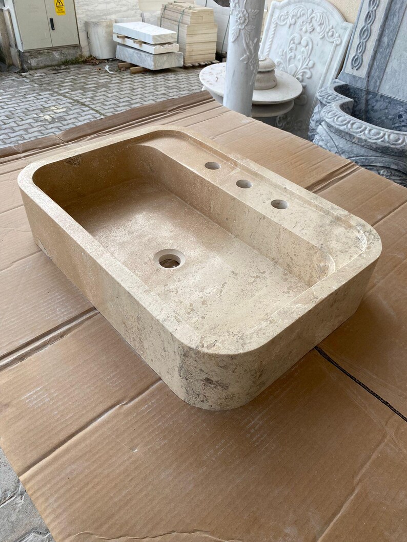 Wall Mount Travertine Marble Sink, Handmade Luxury Bathroom Vanity ...