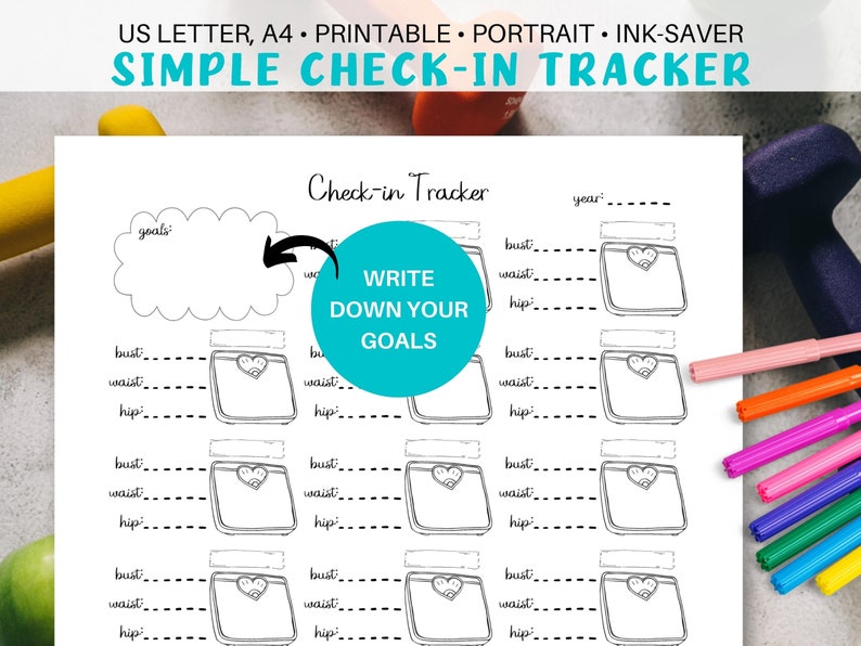 Simple Weight Check-in Tracker Printable for Weight Goals and Body ...