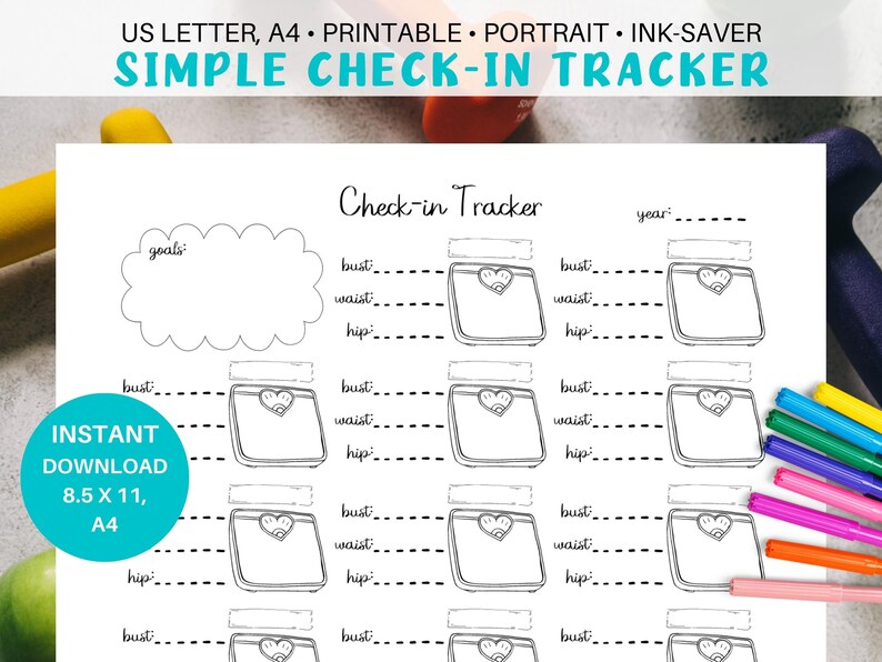 Simple Weight Check-in Tracker Printable for Weight Goals and Body ...