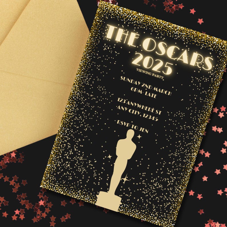 Oscars 2025 Viewing Party Invitation | Editable Template | Movie Night ...