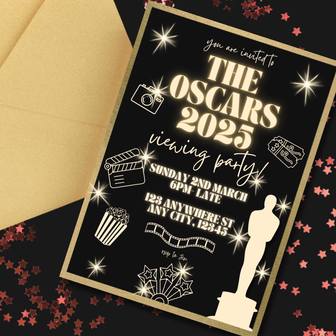 Oscars 2025 Viewing Party Invitation | Editable Template | Movie Night ...