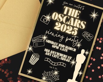 Oscars 2025 Viewing Party Invitation | Editable Template | Movie Night ...