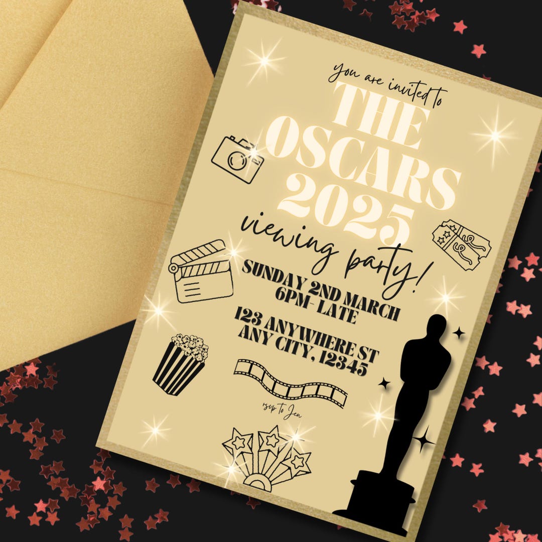 Oscars 2025 Viewing Party Invitation Editable Template Movie Night ...