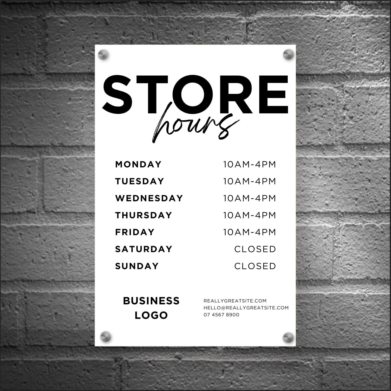 Custom Printed Acrylic Business Hours Sign, Personalised Shop Opening ...