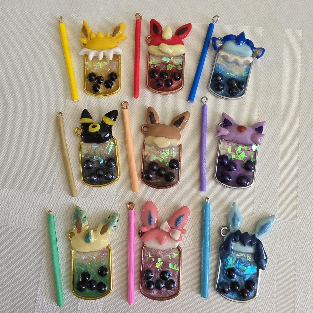 Pokemon Eevee Evolution Eeveelutions Boba Bubble Tea Jar Keychain Necklace Flareon Vaporeon ...