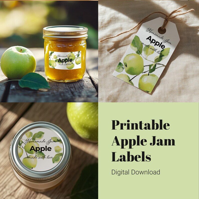 Printable Apple Jam Labels – DIY Canning Stickers – Watercolor Apple ...