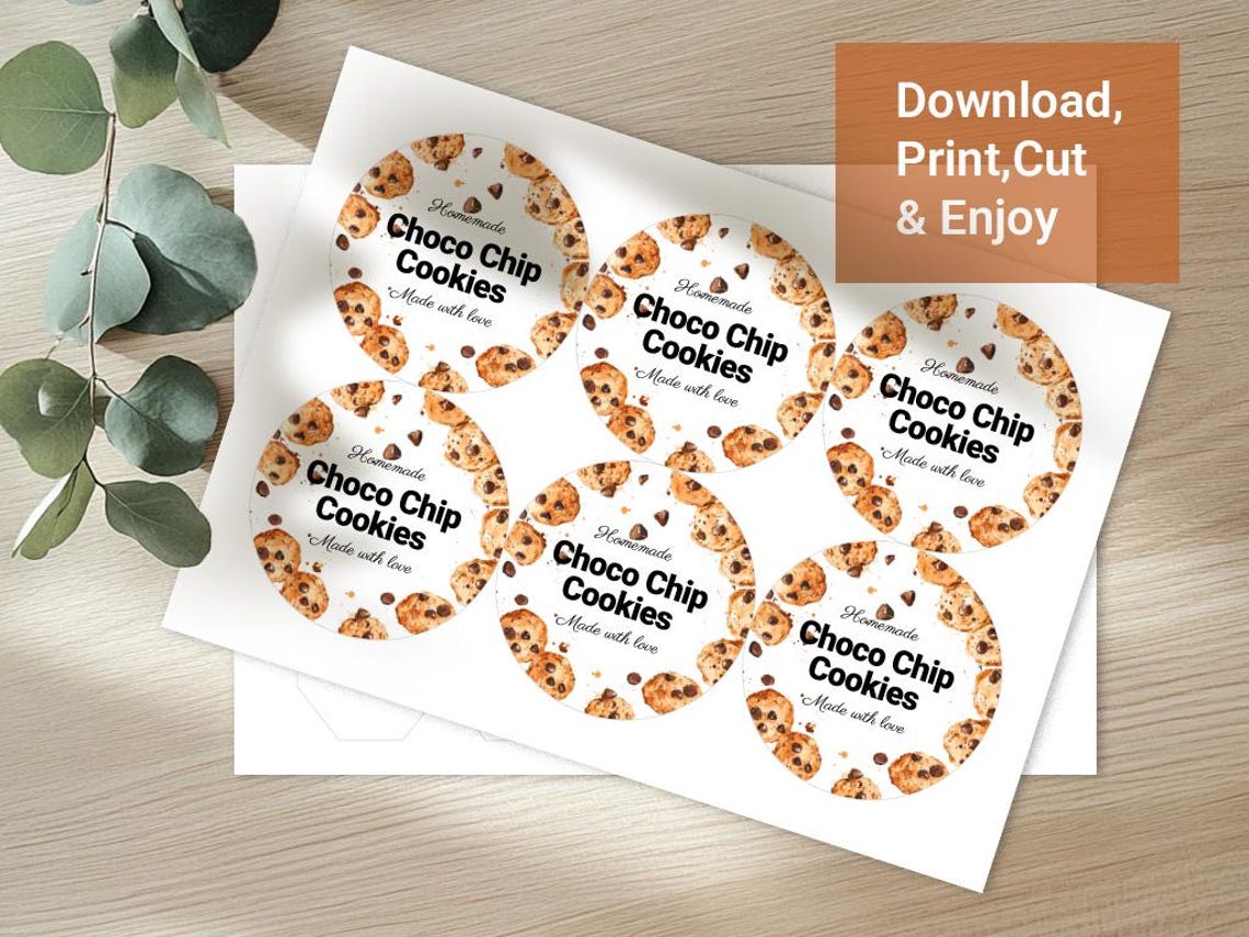 Printable Chocolate Chip Cookie Labels: Watercolor Design (digital ...