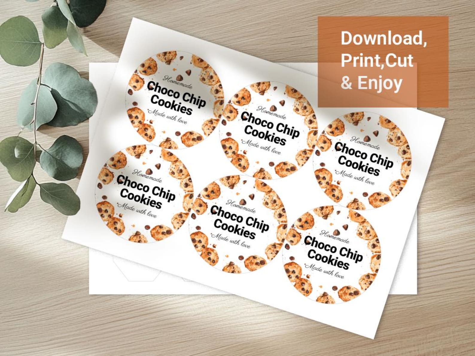Printable Chocolate Chip Cookie Labels: Watercolor Design (digital ...