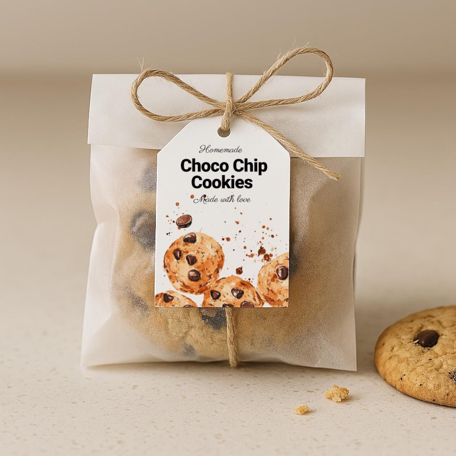 Printable Chocolate Chip Cookie Labels: Watercolor Design (digital ...