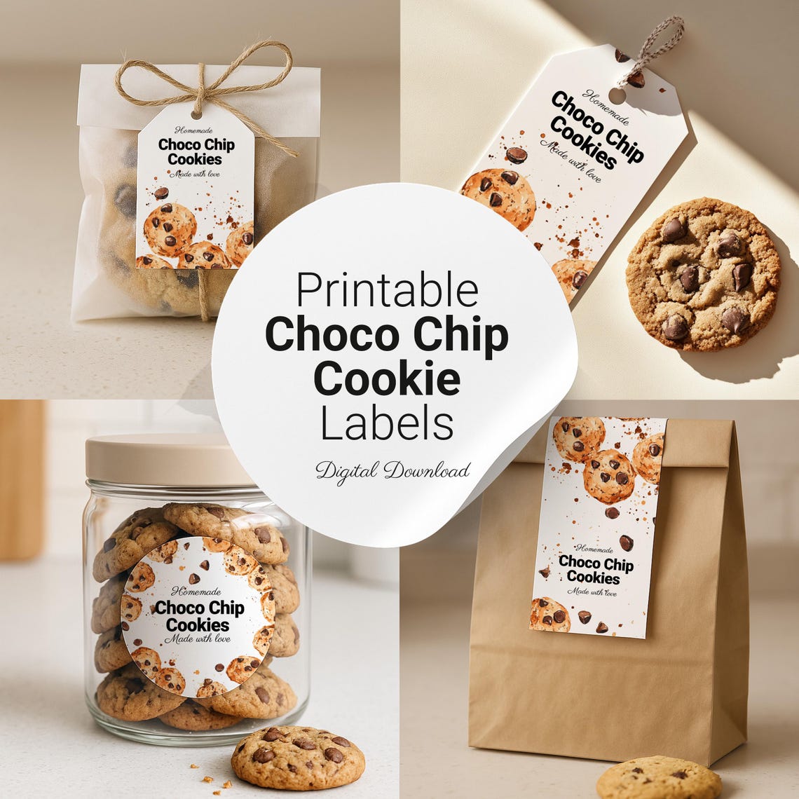 Printable Chocolate Chip Cookie Labels: Watercolor Design (digital ...