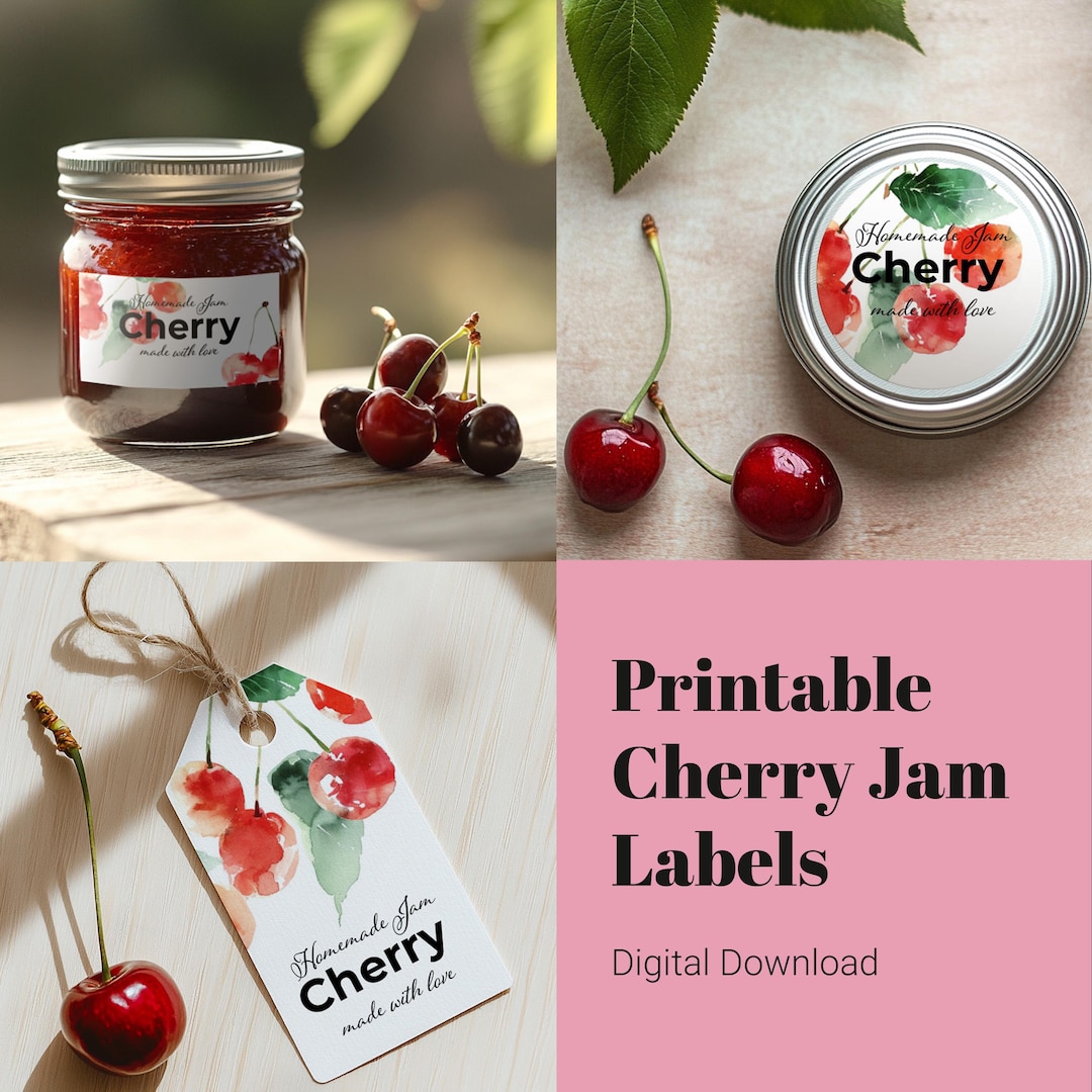 Printable Cherry Jam Labels – DIY Canning Stickers – Watercolor Cherry ...