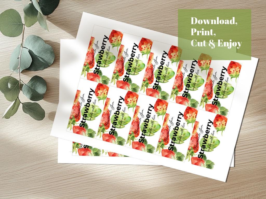 Printable Strawberry Jam Labels – DIY Canning Stickers – Watercolor ...