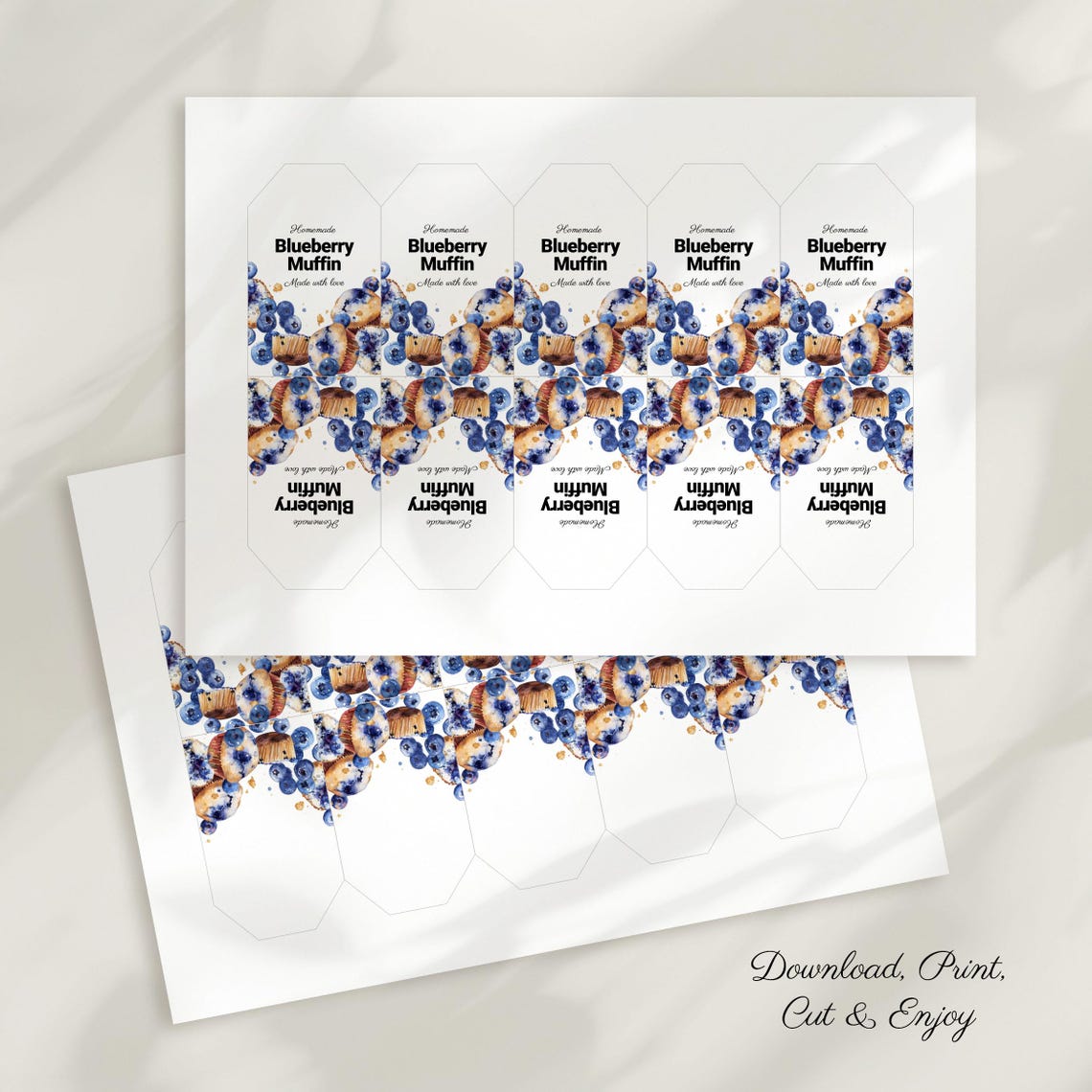 Printable Blueberry Muffin Labels Set - Square Round Wrap Band & Tag ...