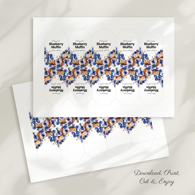 Printable Blueberry Muffin Labels Set - Square Round Wrap Band & Tag ...