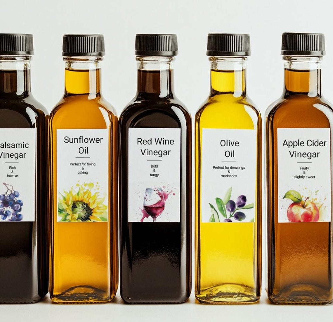 12 Oil and Vinegar Bottle Label Set | Watercolor Kitchen Stickers ...