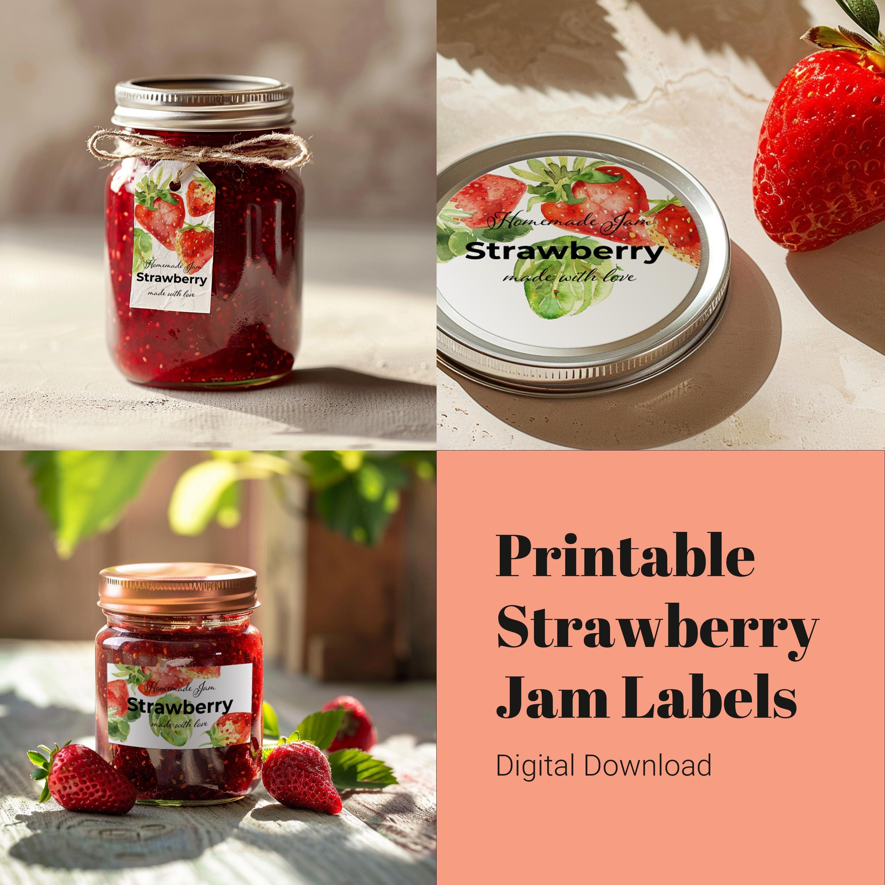 Printable Strawberry Jam Labels – DIY Canning Stickers – Watercolor ...