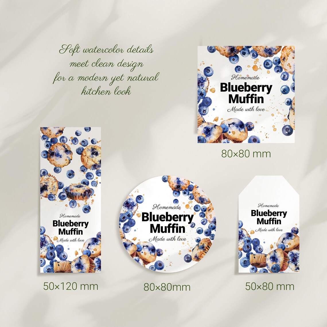 Printable Blueberry Muffin Labels Set - Square Round Wrap Band & Tag ...