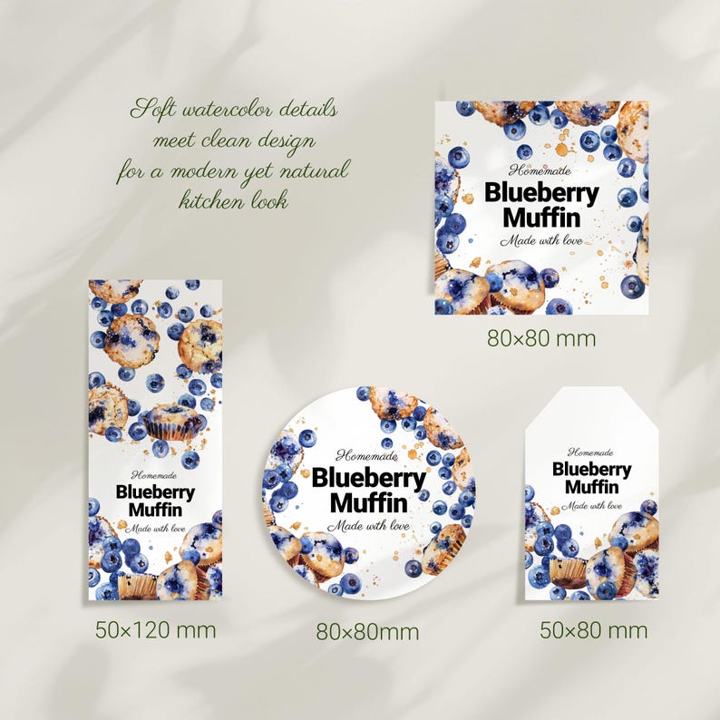 Printable Blueberry Muffin Labels Set - Square Round Wrap Band & Tag ...