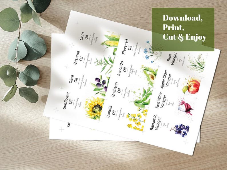 12 Oil and Vinegar Bottle Label Set | Watercolor Kitchen Stickers ...