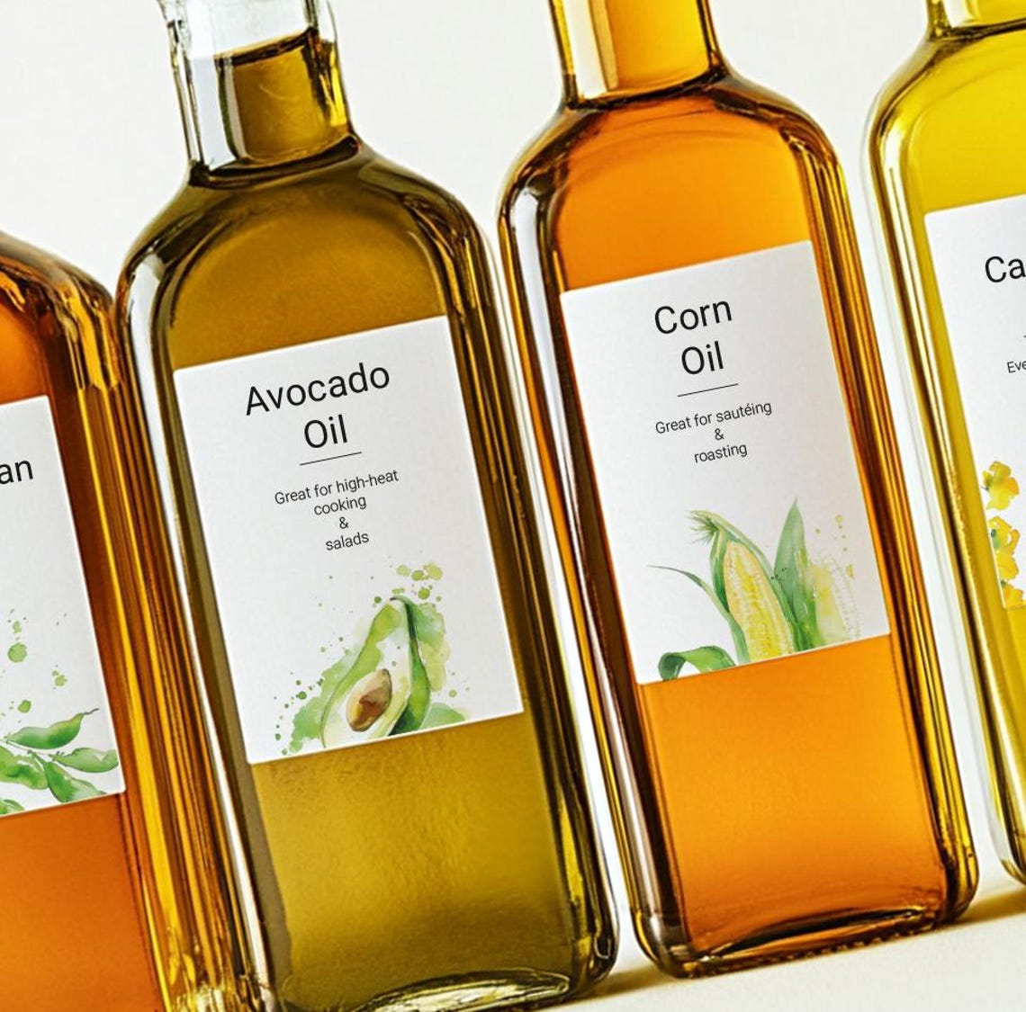 12 Oil and Vinegar Bottle Label Set | Watercolor Kitchen Stickers ...