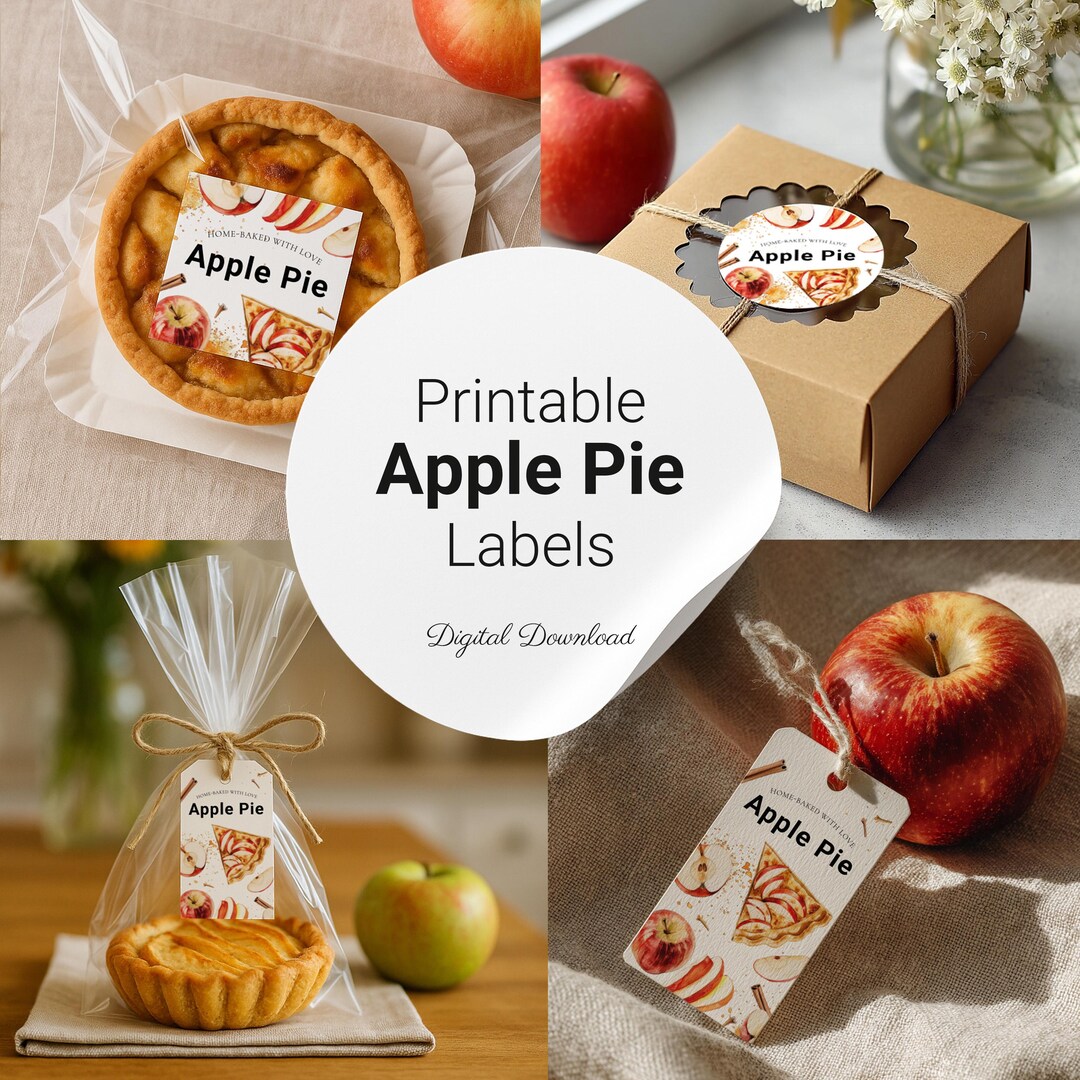 Watercolor Apple Pie Labels – Printable Fall Baking Stickers (PDF & PNG ...