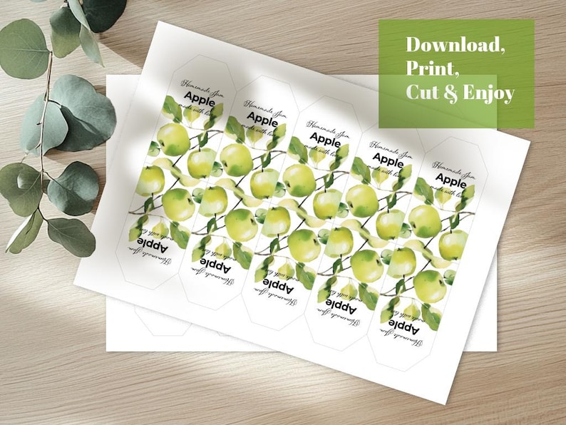 Printable Apple Jam Labels – DIY Canning Stickers – Watercolor Apple ...