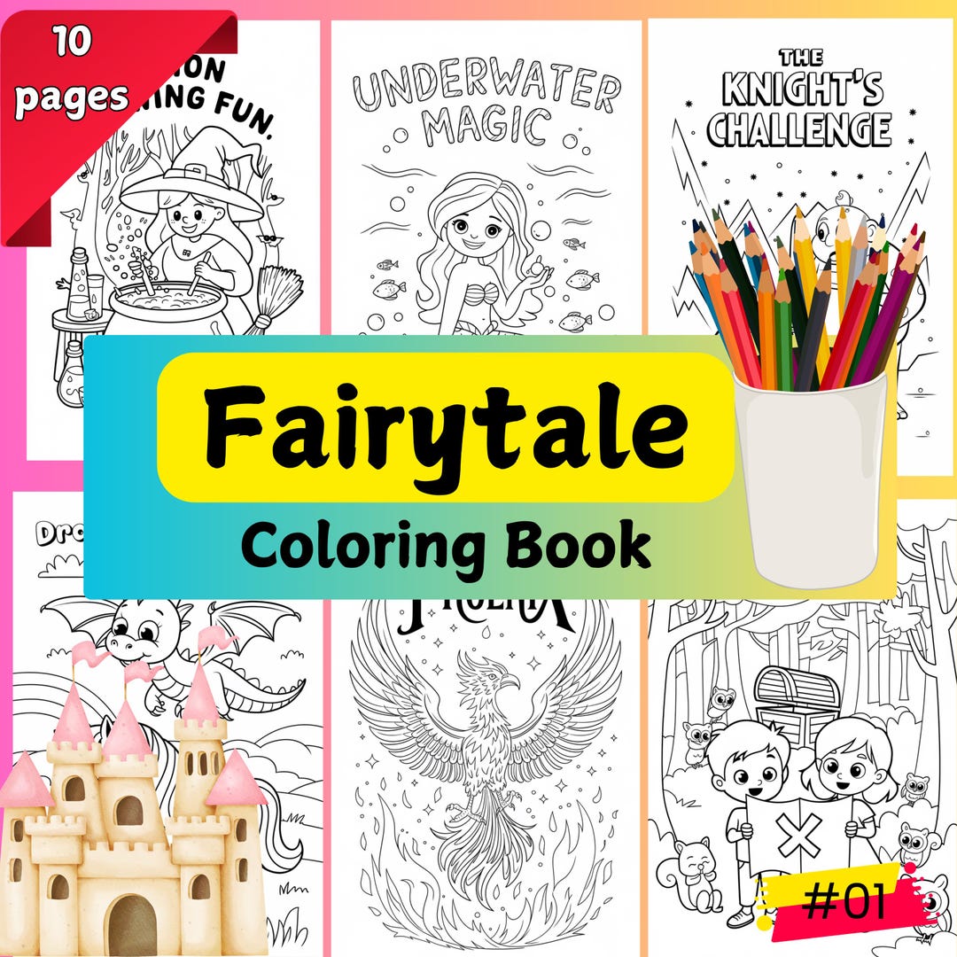 10 Fairytale Coloring Book for Kids, 10 Magical Pages, Princesses ...