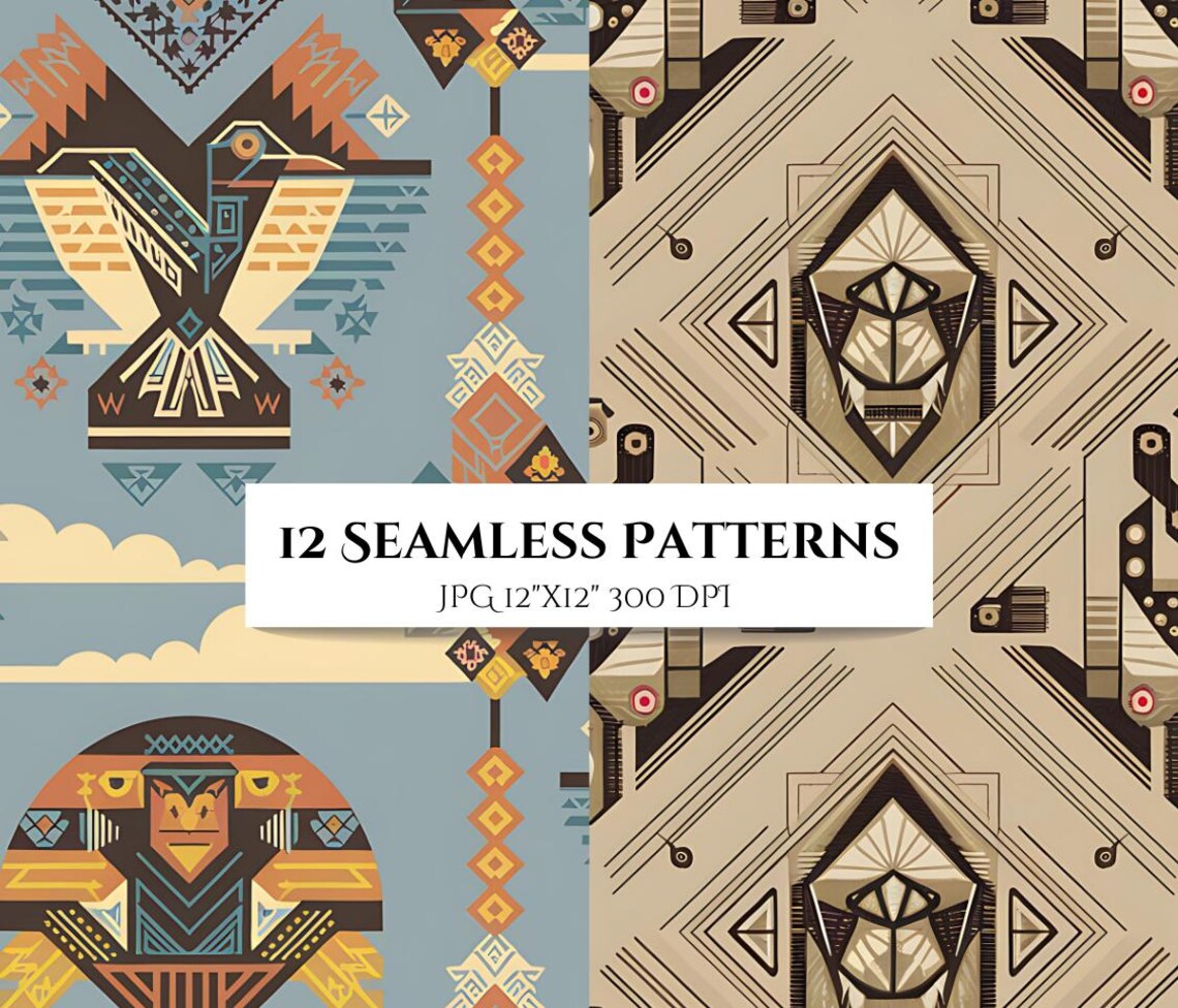 Nazca Animal Embroidery Patterns: 12 Seamless Digital Papers (JPEG) - Etsy
