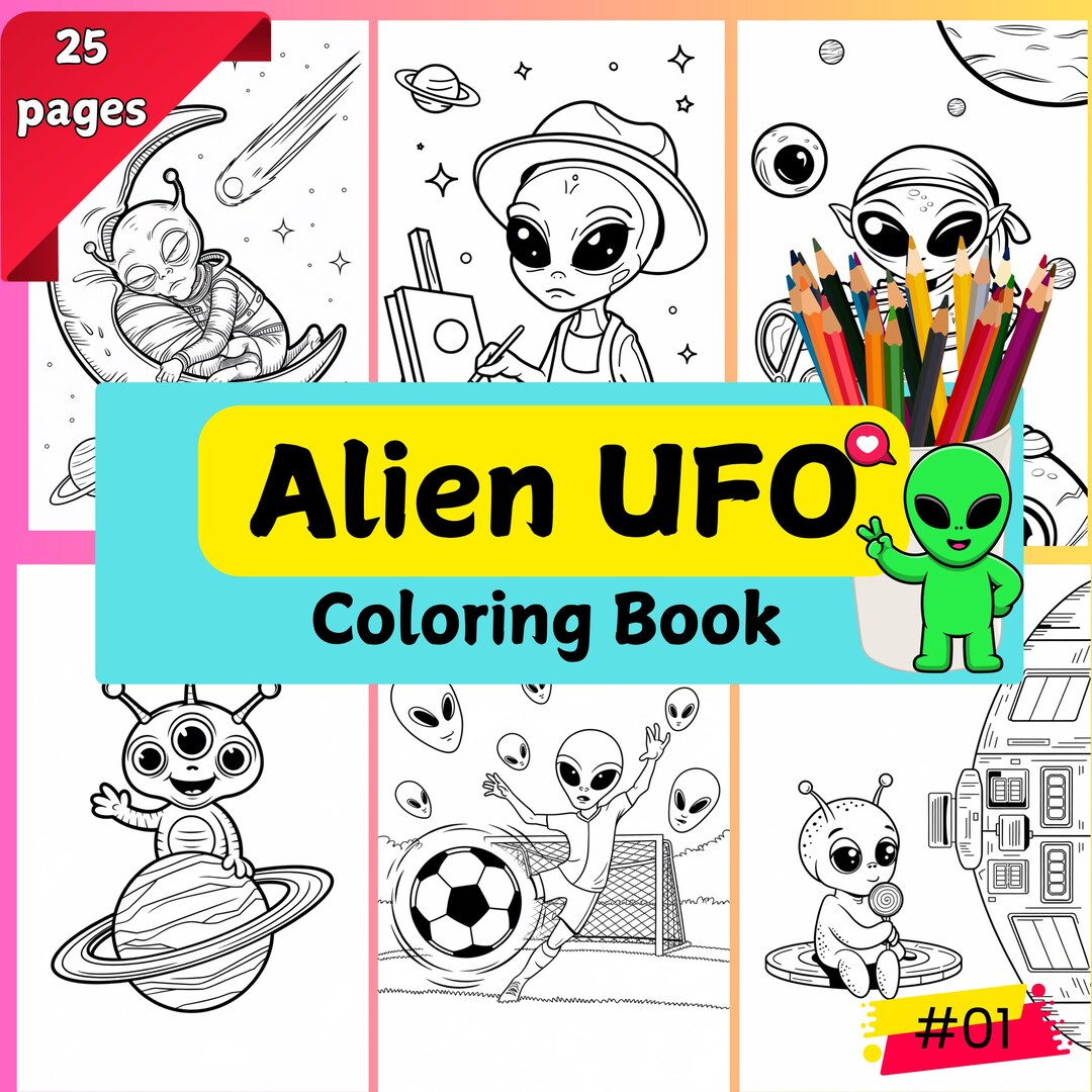 25 Alien Coloring Pages, Alien Life Coloring, UFO Coloring Book, Cute ...