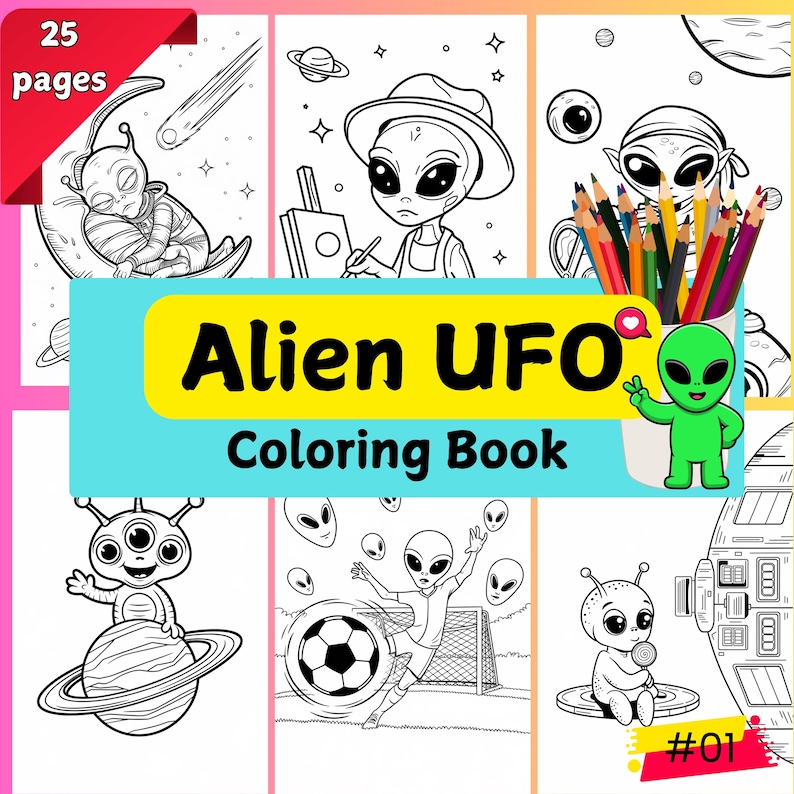 25 Alien Coloring Pages, Alien Life Coloring, UFO Coloring Book, Cute ...