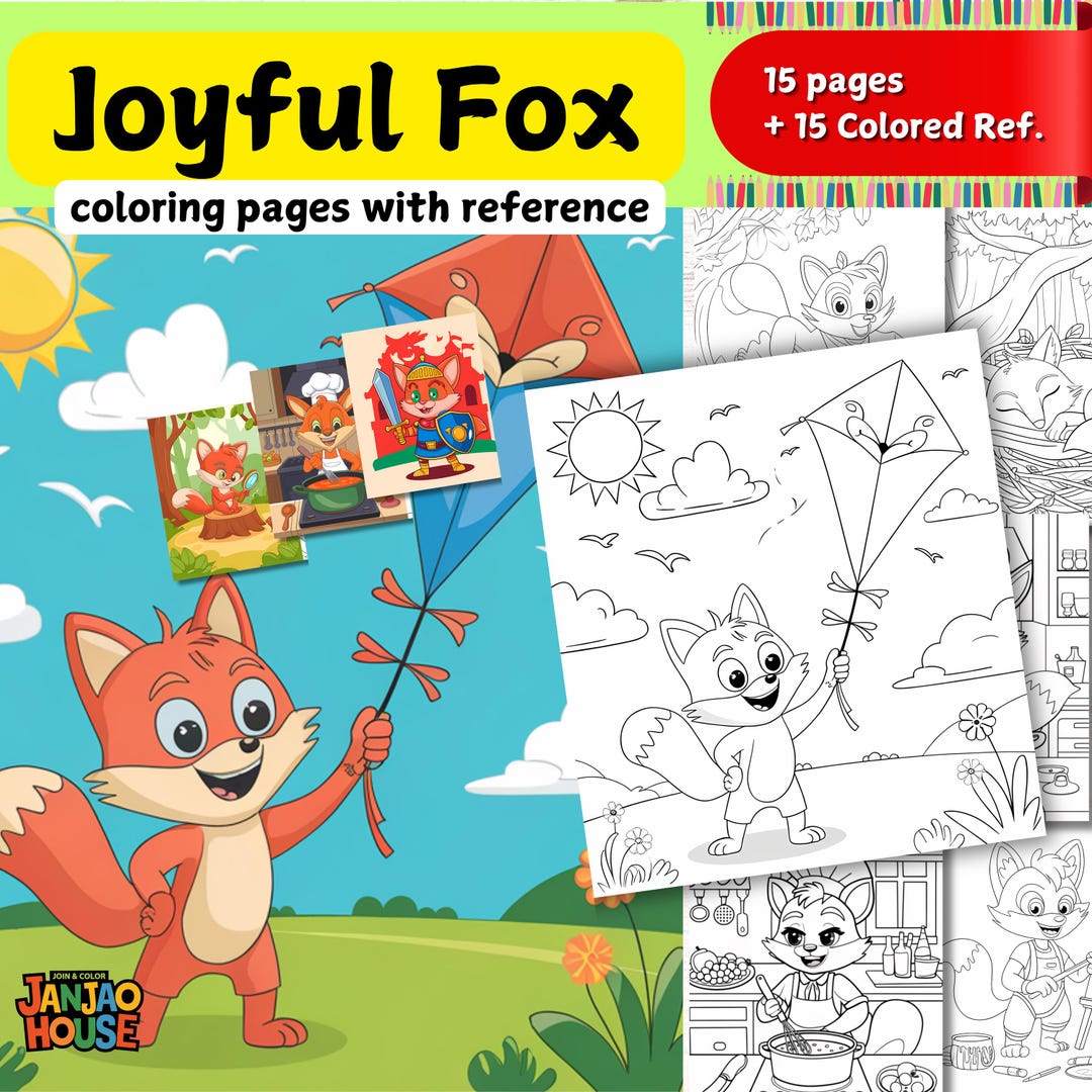 15 Joyful Fox Coloring Book With Reference, Cute Fox Pages, Cute ...