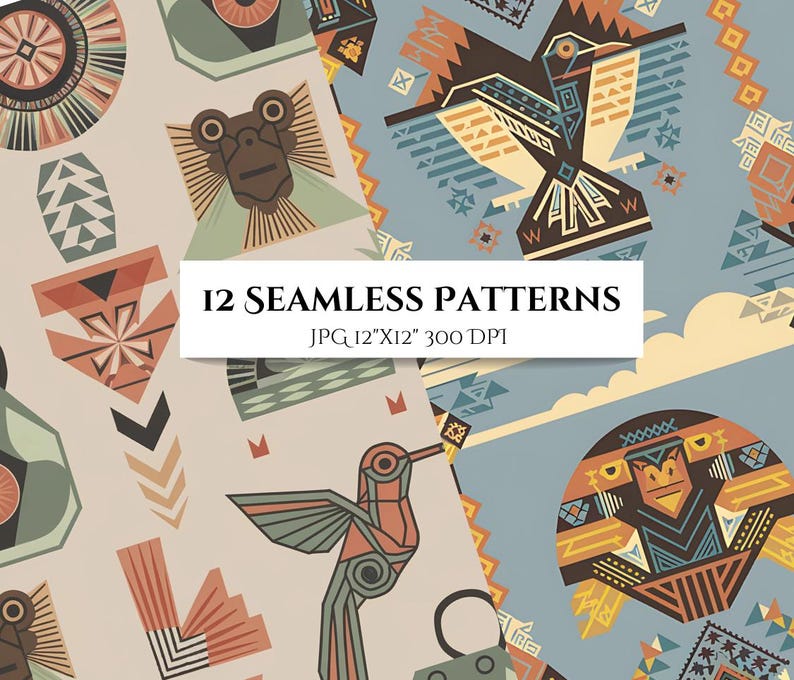 Nazca Animal Embroidery Patterns: 12 Seamless Digital Papers (JPEG) - Etsy