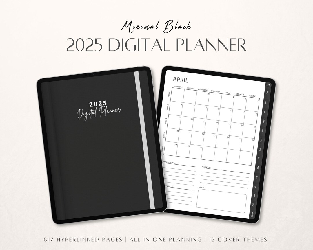 2025 Digital Planner | Minimal Black Dark Theme Planner | Dated Planner ...