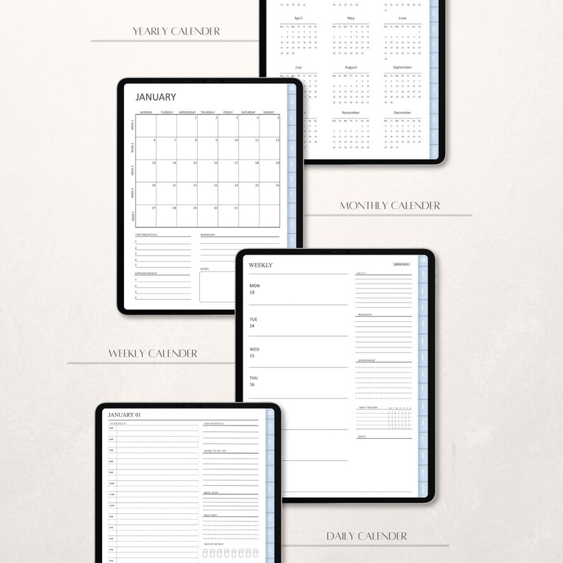 2025 Digital Planner | Light Blue Dated Daily, Weekly, Monthly, Yearly ...