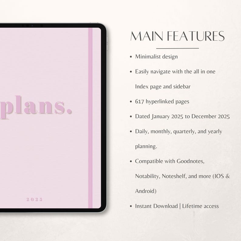2025 Digital Planner | Minimalist Light Pink Goodnotes, Notability ...
