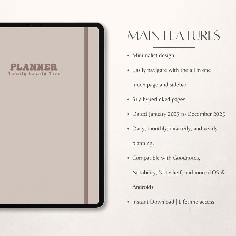 2025 Digital Planner | Neutral Beige Brown iPad Planner | Minimal 2025 ...