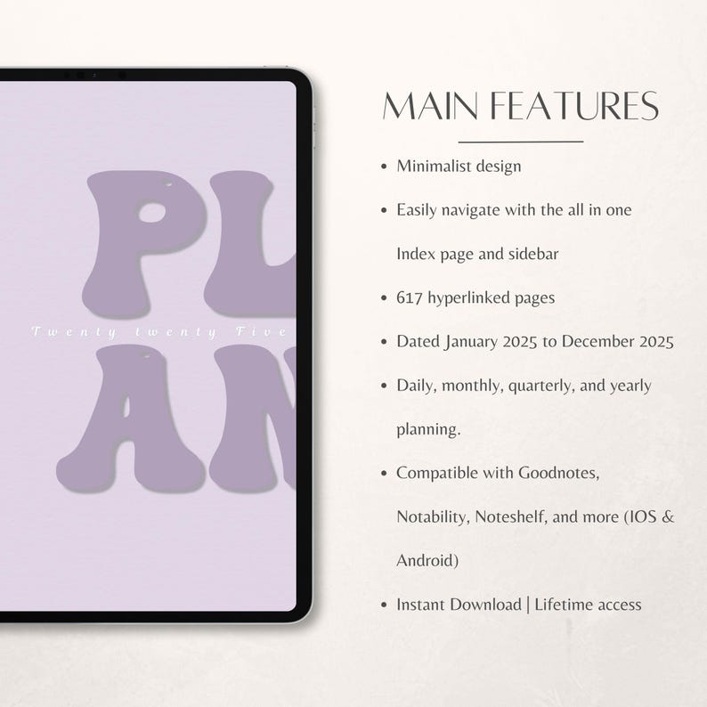 Minimal 2025 Digital Planner | Pastel Purple Dated Planner for iPad ...
