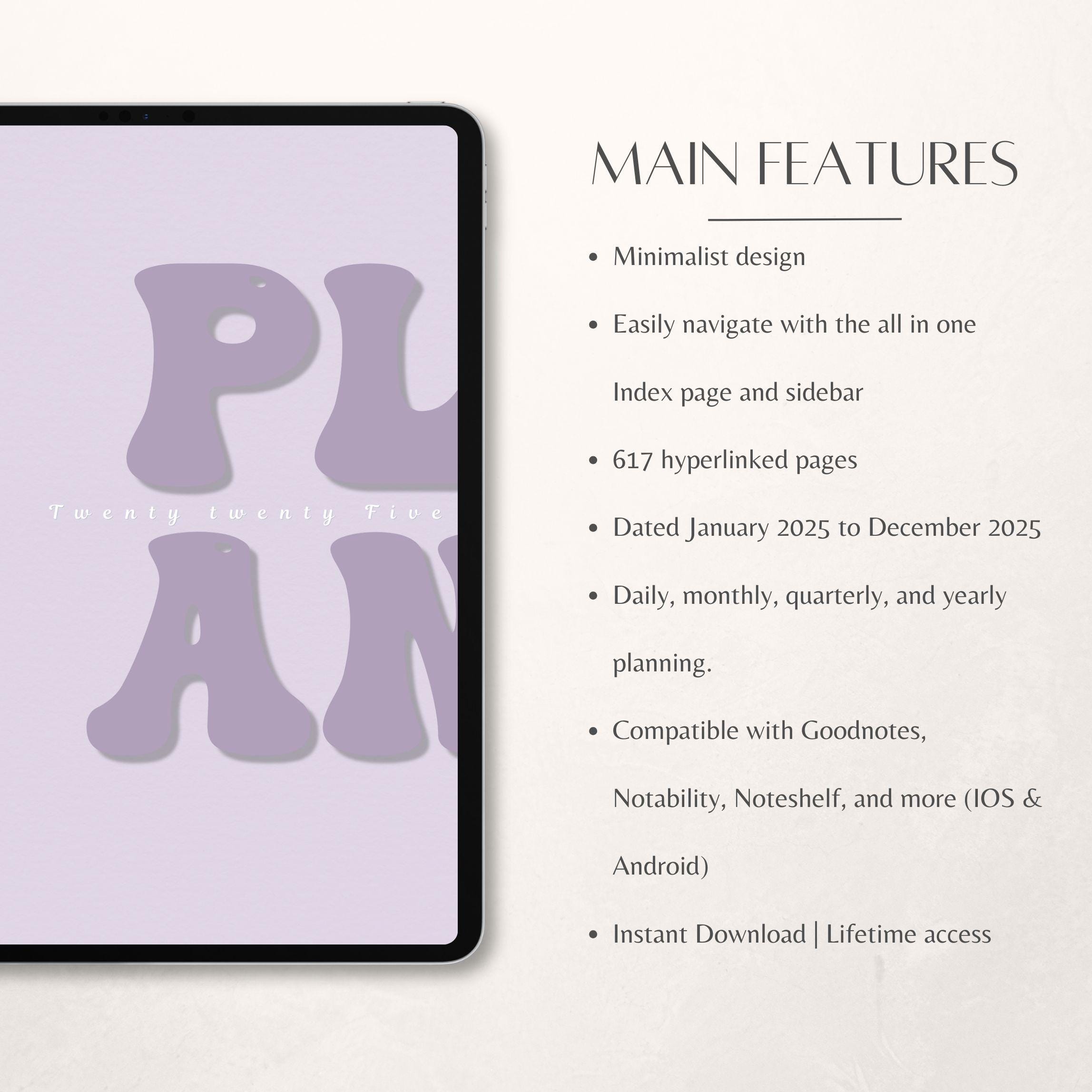Minimal 2025 Digital Planner | Pastel Purple Dated Planner for iPad ...