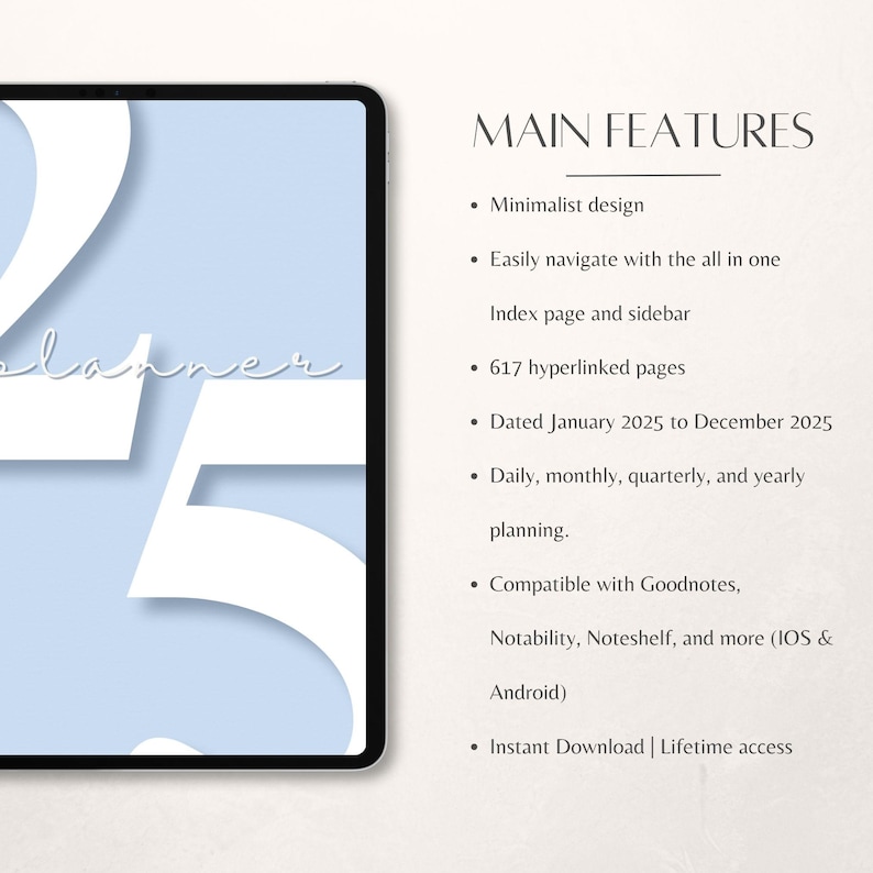 2025 Digital Planner | Light Blue Dated Daily, Weekly, Monthly, Yearly ...