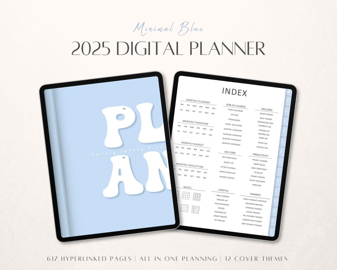 2025 Digital Planner | Light Blue Dated Daily, Weekly, Monthly, Yearly ...