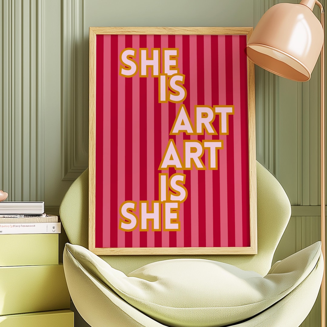 She is Art Stripes Printable Wall Art, Digital Download, Colorful ...
