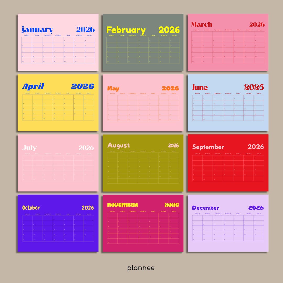 2026 Printable Calendar | English | Colorful Dopamine Decor | Yearly ...