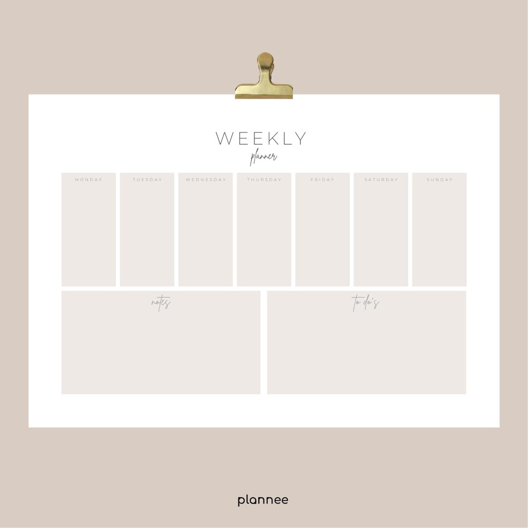 Weekly Planner | Minimalist Horizontal Weekly Planner A4/A3/A1 ...