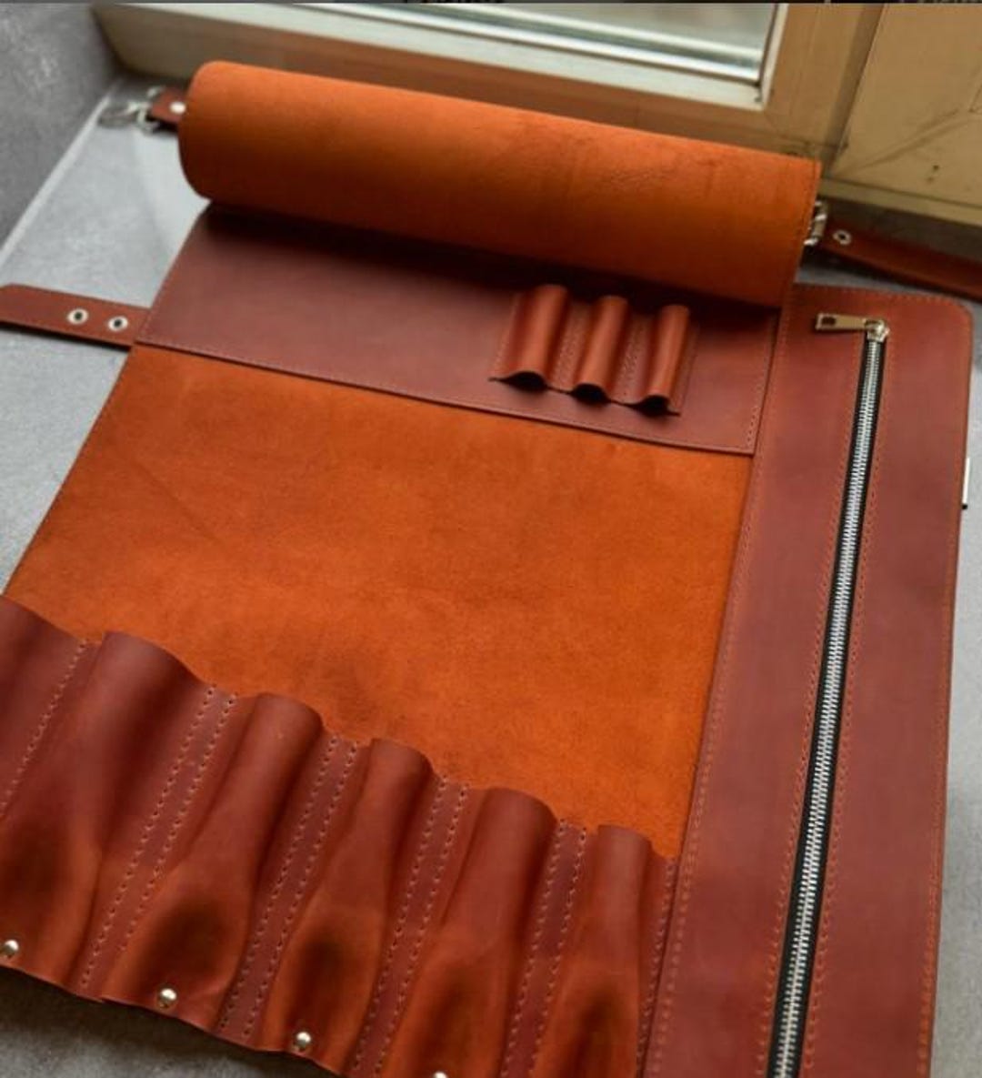 Leather Chef Knife Roll Bag, Kitchen Knife Roll Case, Knife Holder ...