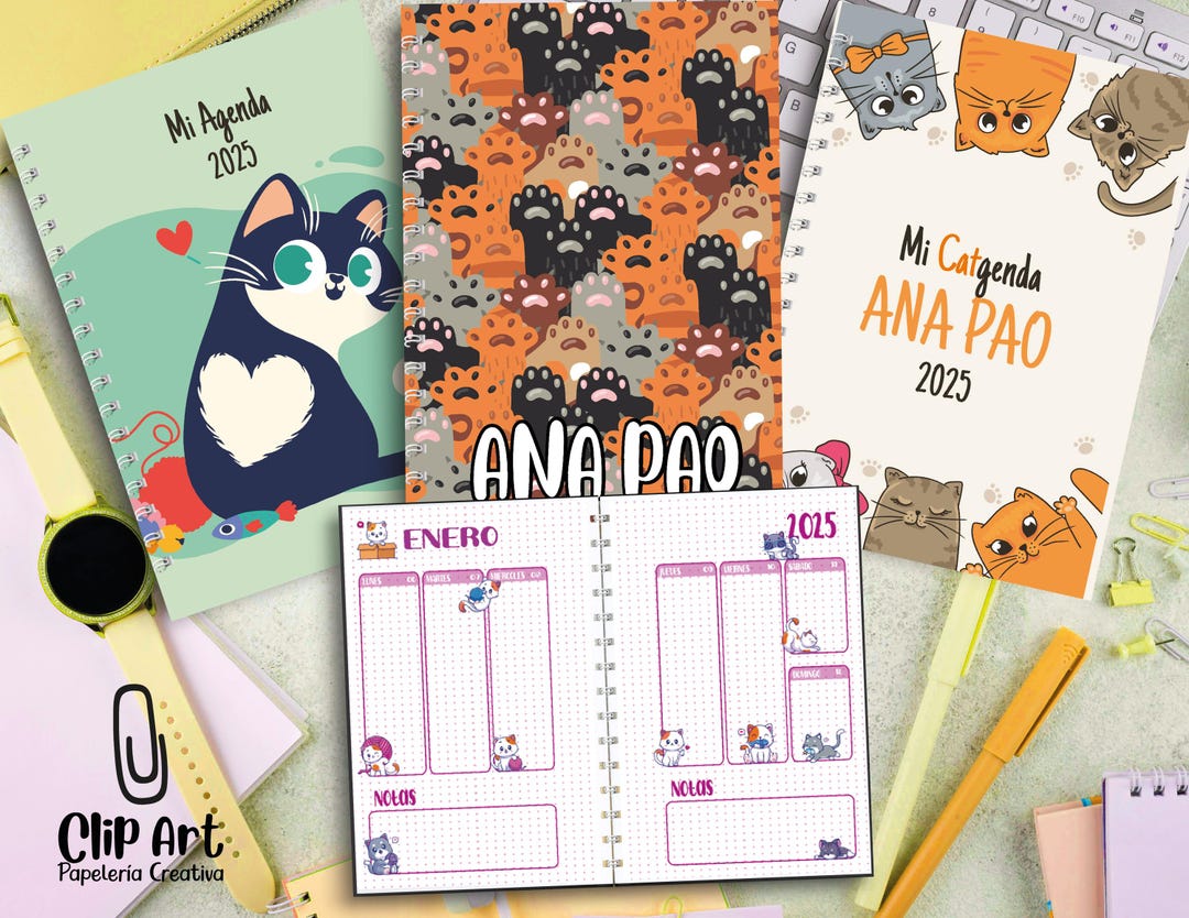 2025 WEEKLY Agenda Cats Printable Planner PDF 3 Sets of Covers - Etsy