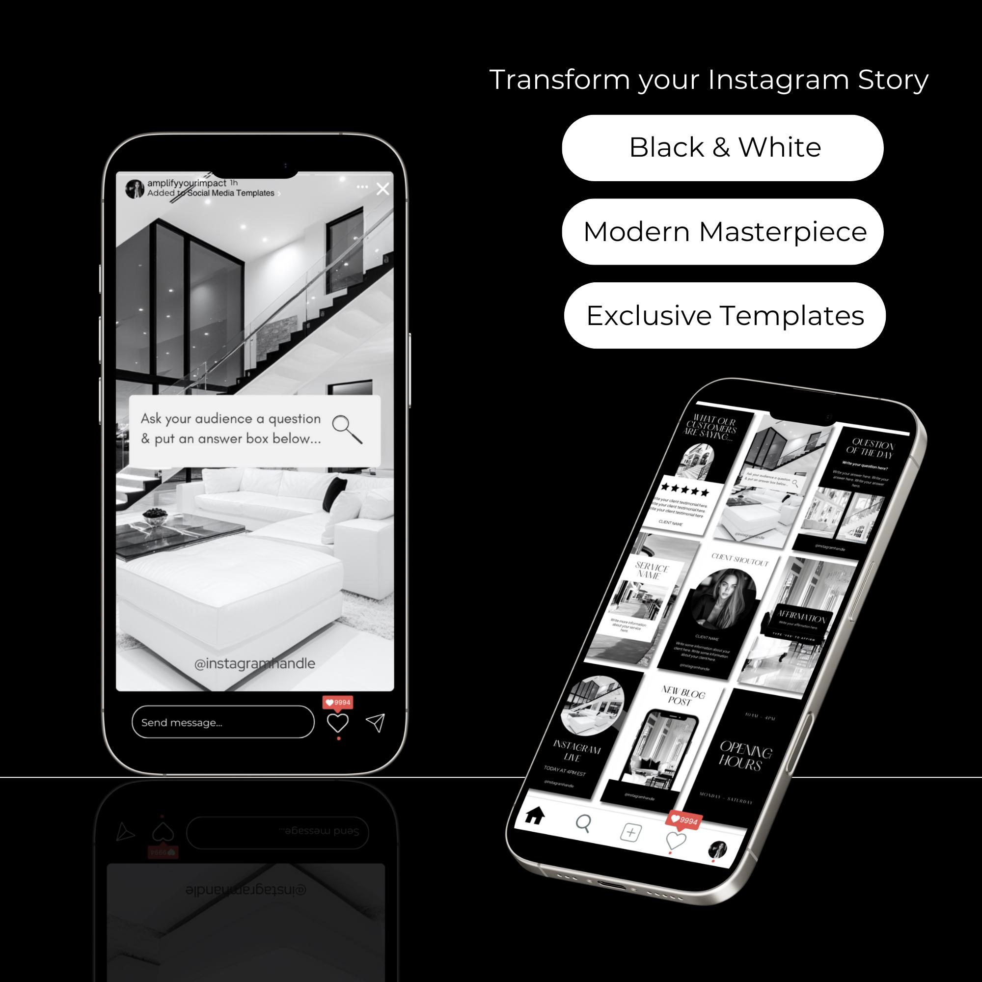 Black & White Instagram Story Templates: Canva Editable IG Templates ...