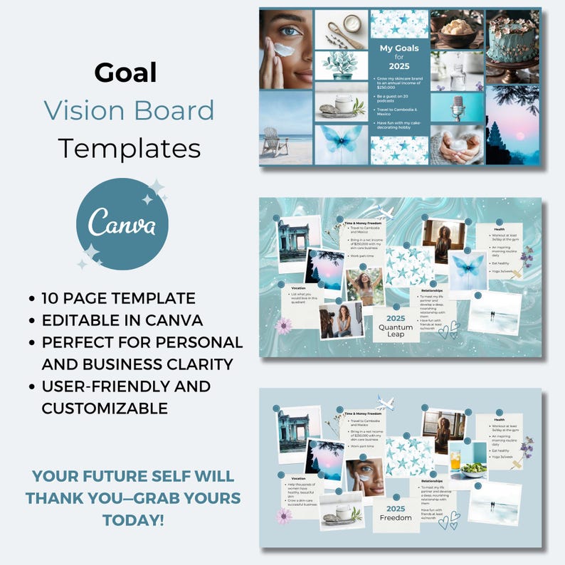 10 Page Vision Board Template | Editable in Canva | for Personal ...