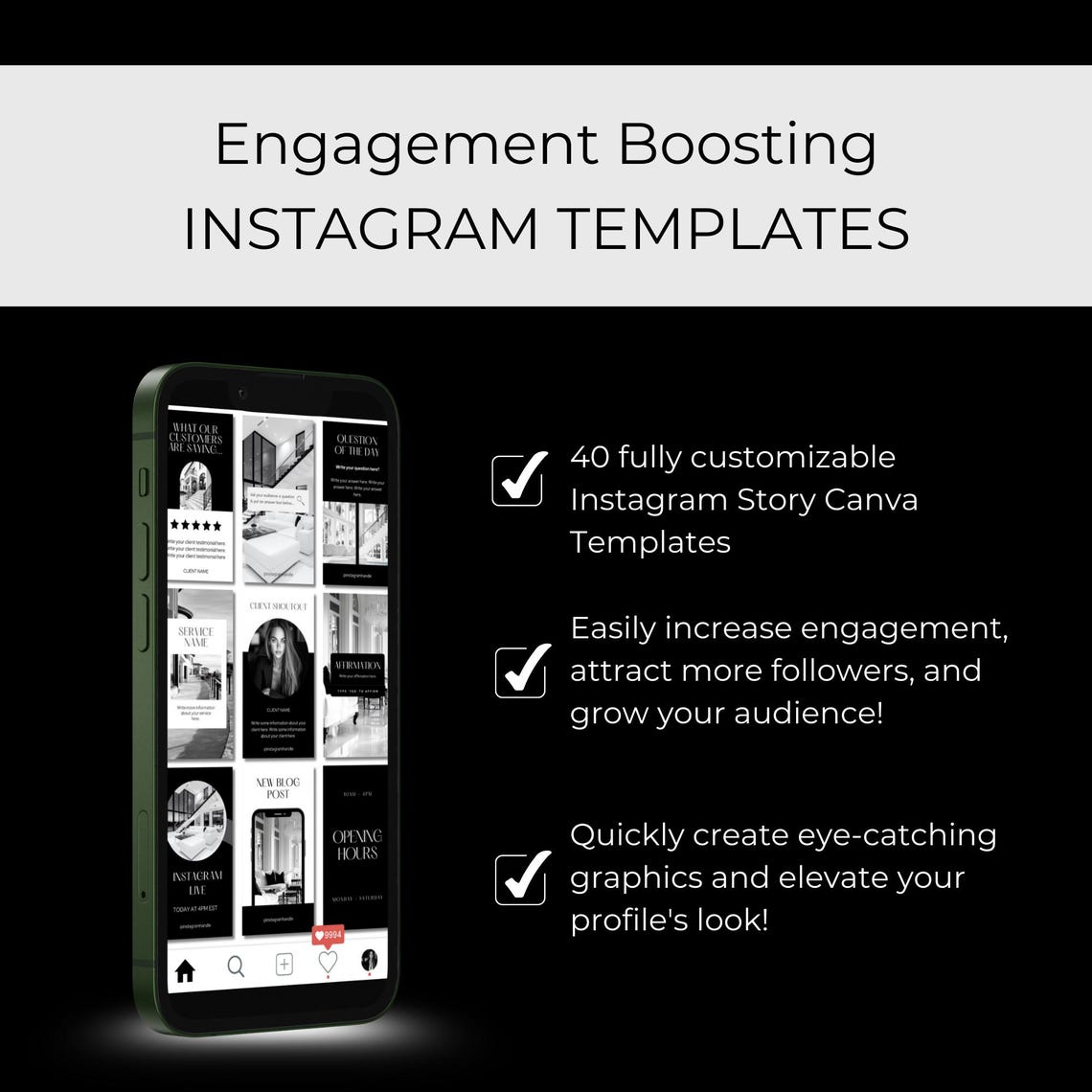 Black & White Instagram Story Templates: Canva Editable IG Templates ...