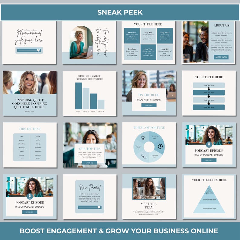 100 Facebook Posts Business Templates, Blue Editable Canva Engagement ...