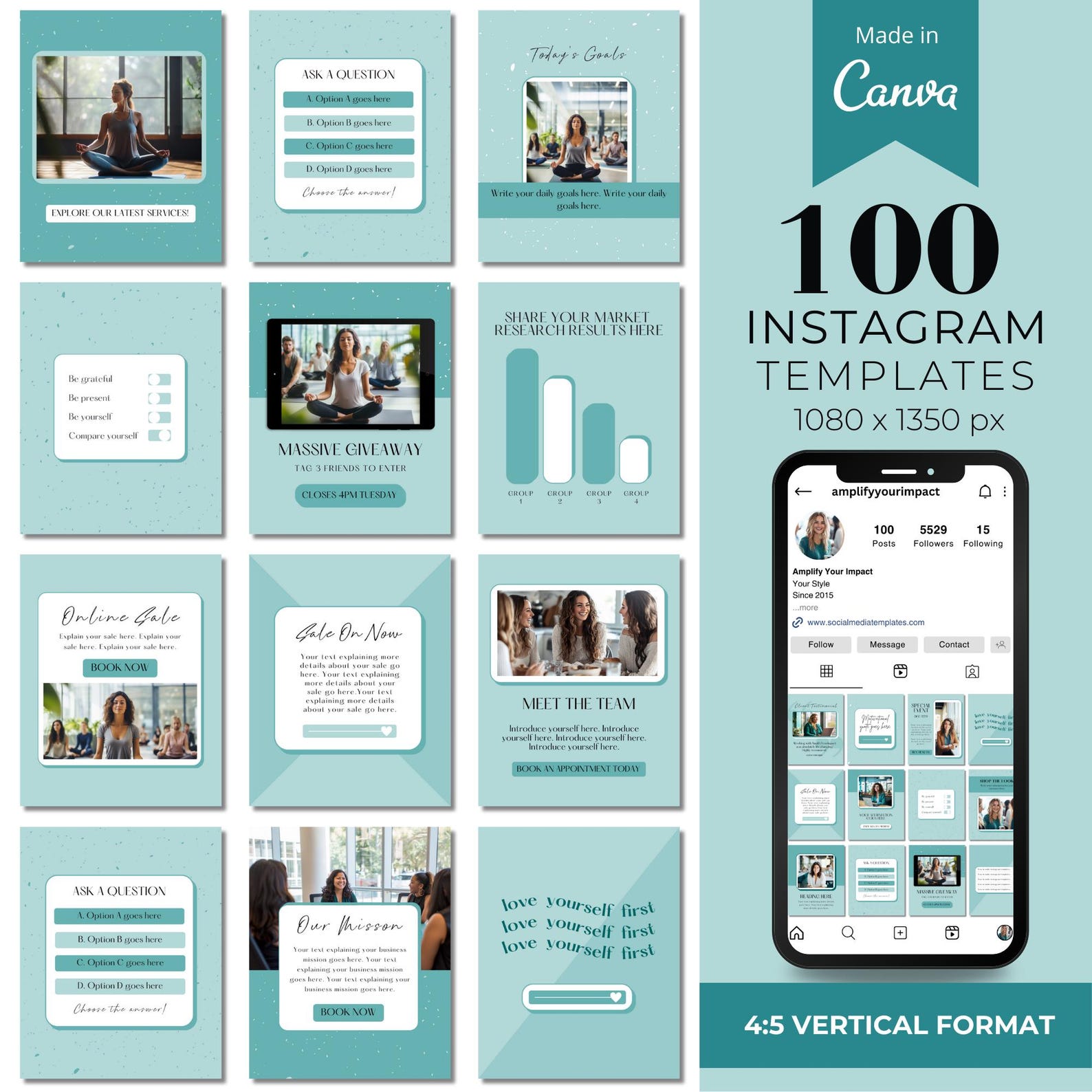 100 Instagram Post Templates, Canva Template Coach Instagram Post, 4:5 ...